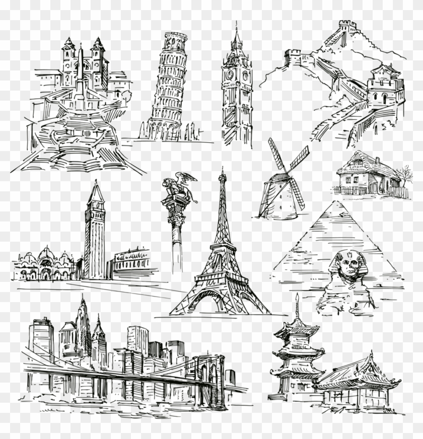 Landmark Drawing Hand Painted World Handpainted Landmarks - World ...