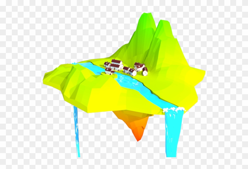 A Floating Island Made Of A Simple Shape And Few Houses - Umbrella, HD ...