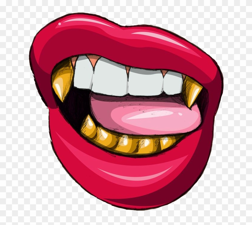 Cartoon Lips With Gold Teeth | Lipstutorial.org
