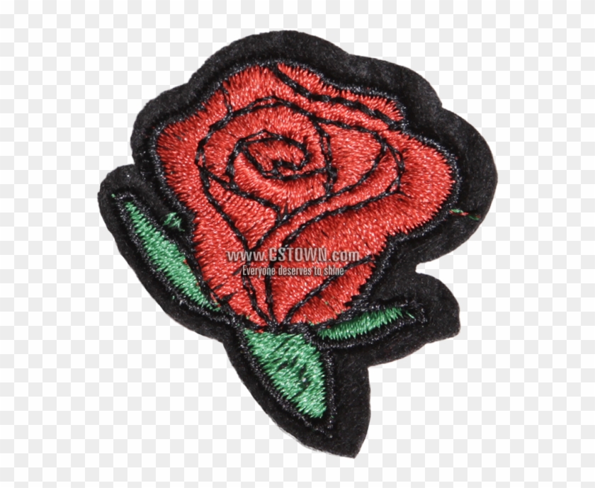 Little Red Rose With Green Leaves Embroidery Patch, HD Png Download ...