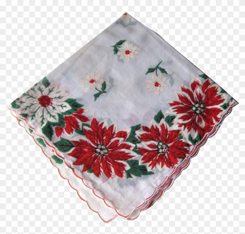 Vintage Christmas Holiday Poinsettia Handkerchief / - Handkerchief Png ...