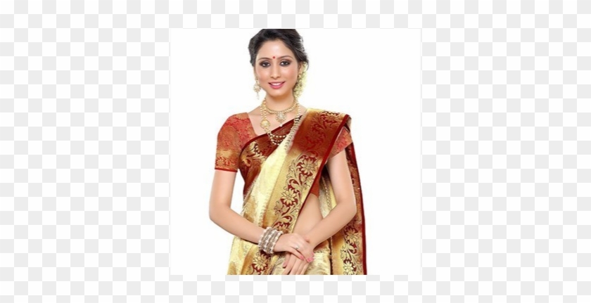 Creamred Saree Front - Sari, HD Png Download - 1050x350(#1726236) - PngFind