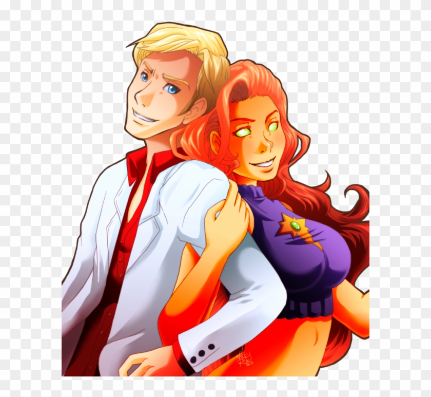 Starfire With Adam - Cartoon, HD Png Download - 600x759(#1958883) - PngFind