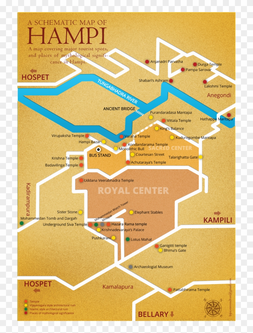 Schematic Map Of Hampi - Sightseeing Map Of Hampi, HD Png Download ...