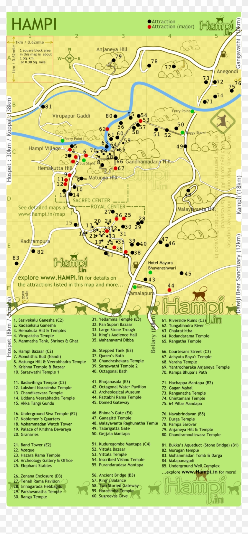 Map Show The Location Of Various Monuments In Hampi - Map Of Hampi ...