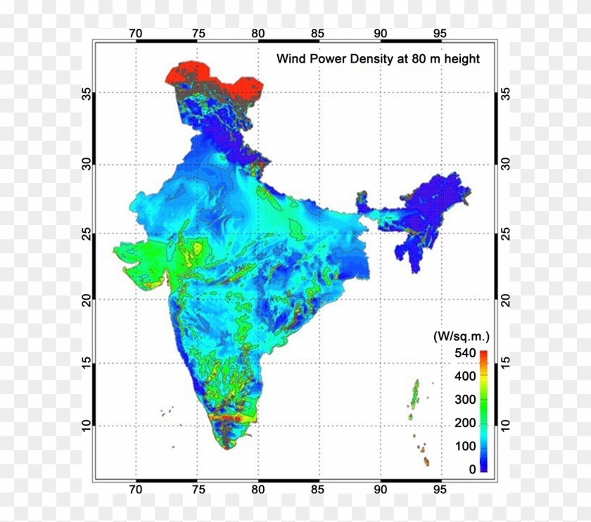 Wind Power Density Map Of India At 80 M Height [15] - Wind Atlas Of ...