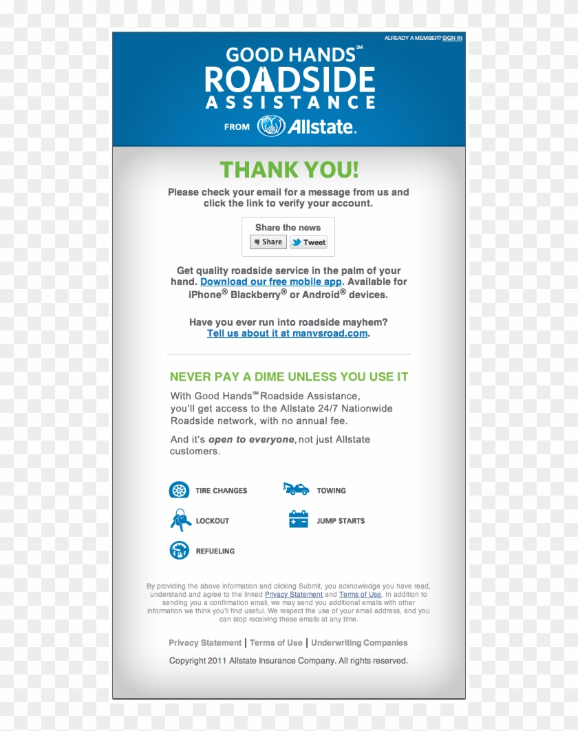 Allstate Roadside Sign-up - Allstate Roadside Assistance Code, HD Png ...