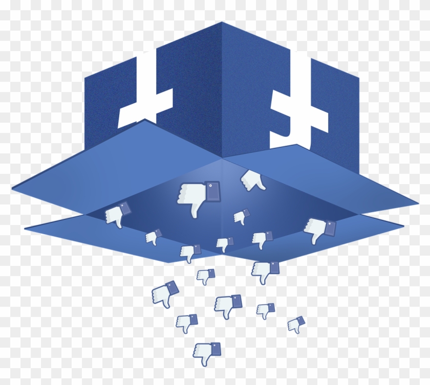 Thumbs Down Icons Fall From An Open Box Labeled With - Facebook Logo On ...