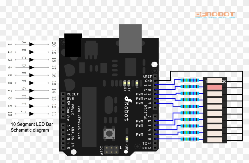 10 Segment Led Bar Graph Connection Arduino Pwm Led Hd Png Download 2876x19142420915