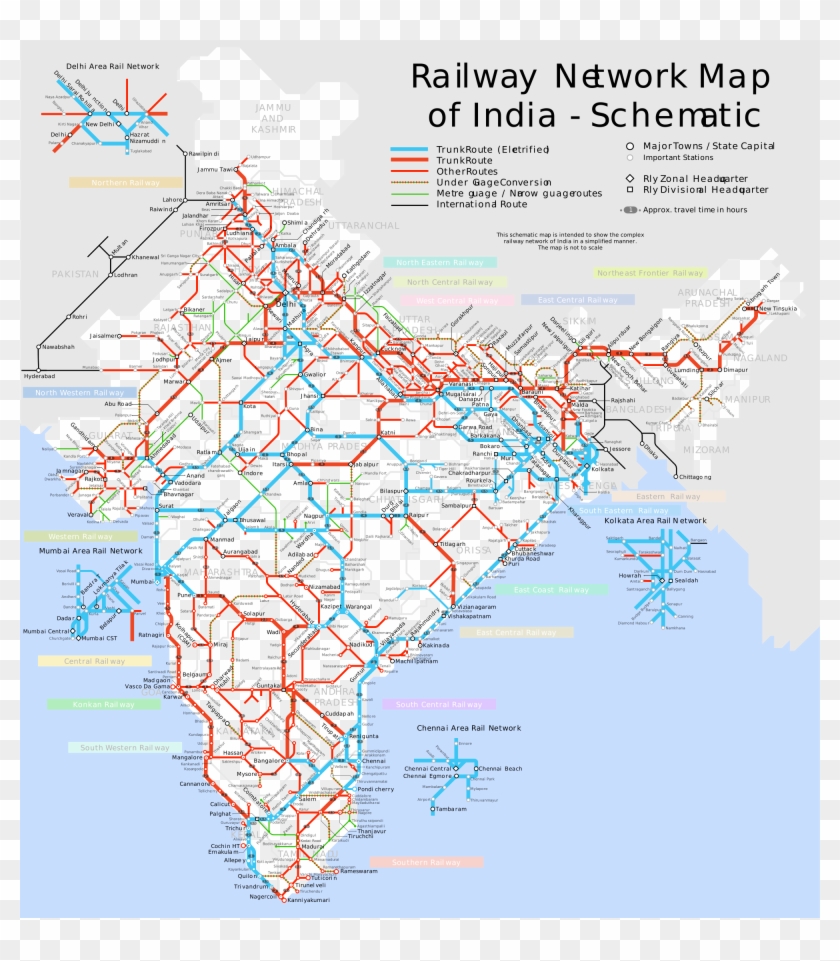India Railway Schematic Map 2,000×2,195 Pixels India - Railway Network ...