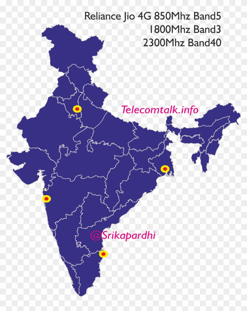 Reliance Jio Provides 4g Services On All The 3 Bands - South India Map ...