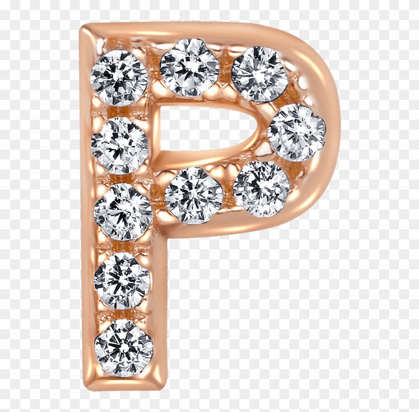 Letter P Locket Charm With White Crystals In Rose Gold - Ring, HD Png ...
