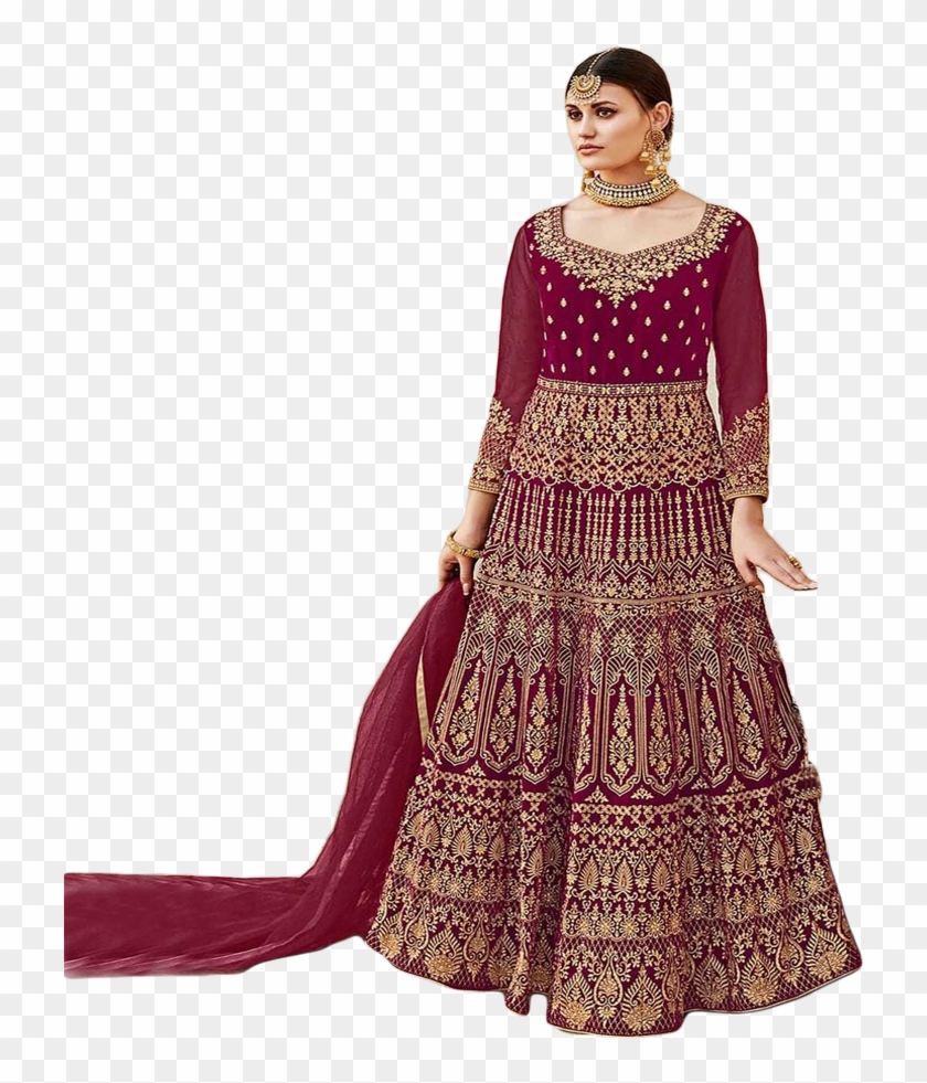 Dress Designer Wedding Anarkali - Velvet Choli Anarkali Suit, HD Png ...