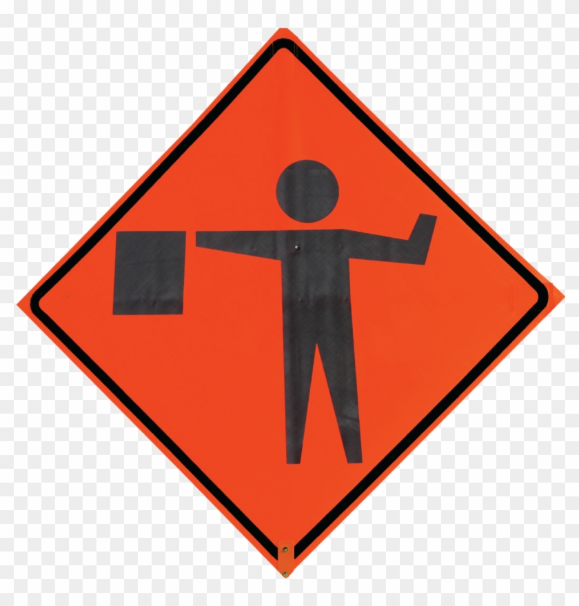 Flagman Symbol Traffic Sign - Flagman Sign, HD Png Download - 1230x1214 ...