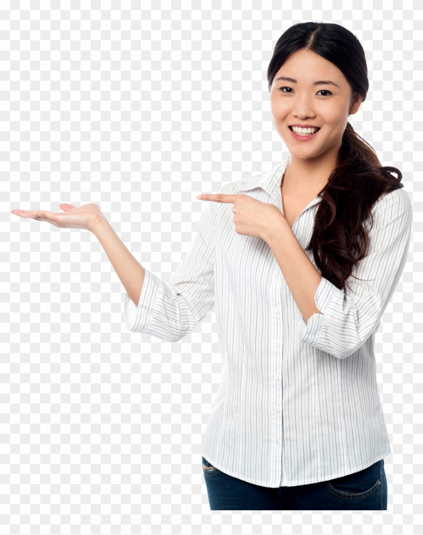 Women Pointing Left - Girl Promoting A Product, HD Png Download ...