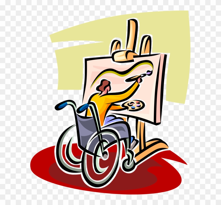 Vector Illustration Of Visual Artist In Handicapped - Painting Of ...