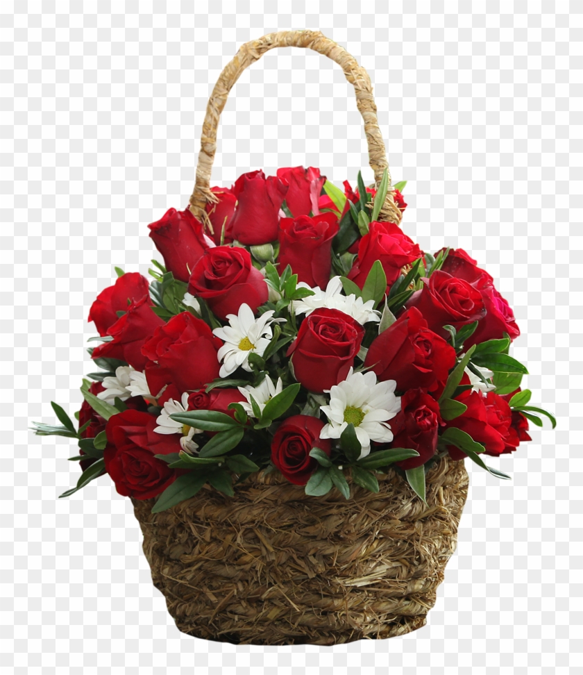 Basket Arrangement With 30 Red Roses - Flower Bokeh Basket Hd Png ...