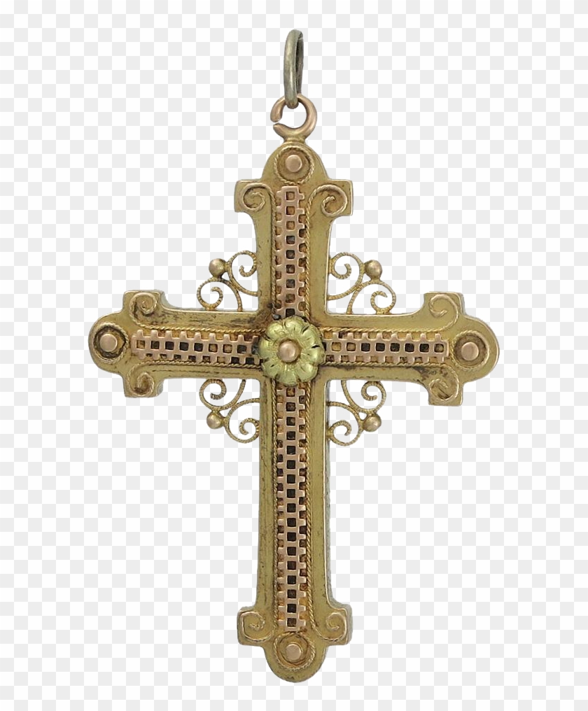 Victorian Period 13k Rose & Yellow Gold Cross Pendant - Cross, HD Png ...
