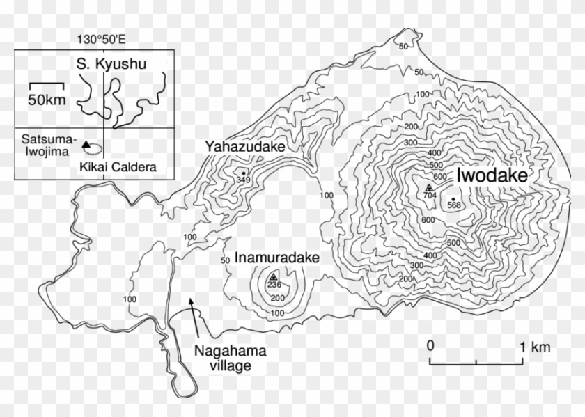 Topographic Map Of Satsuma-iwojima, With Inset Showing - Contour Map Of ...