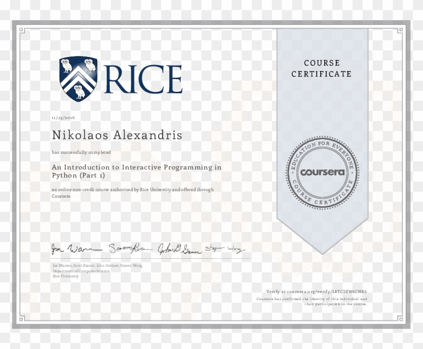 An Introduction To Interactive Programming In Python Accounting Analytics Coursera Certificate