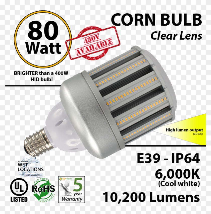 80w Led Corn Cob Light Bulb 10200 Lumens 350 Watt Replacement - Led 18w ...
