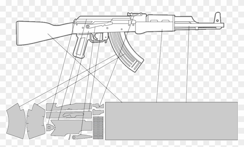 Drawn Pistol Ak 47 - Ak 47 Gun Template, HD Png Download - 900x500 ...