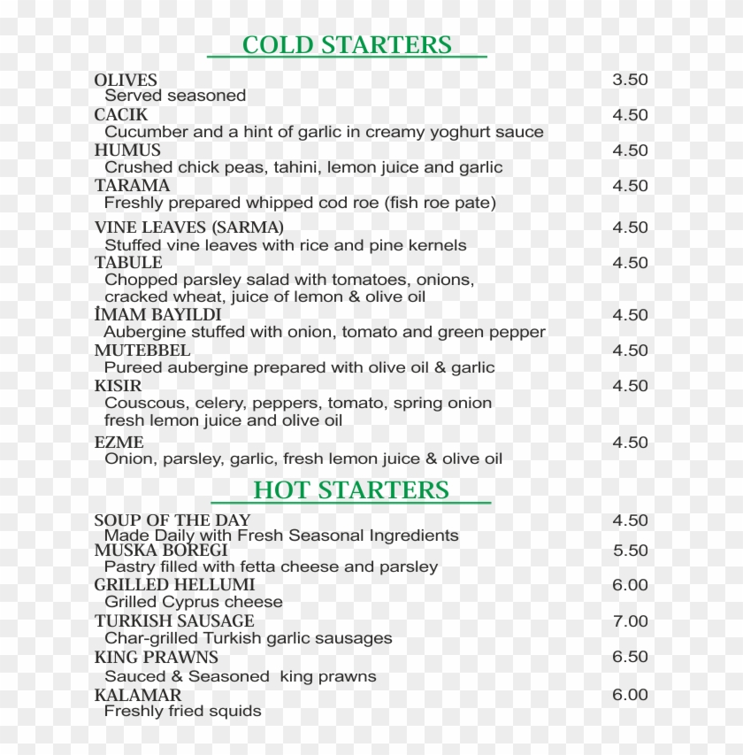 Take Away Menu, Starters - Restaurant Menu Starters, HD Png Download ...