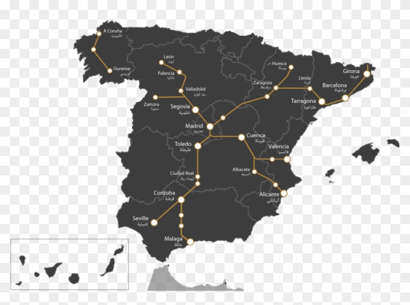 Map Of Spain's Ave Railway Lines - Spain Shape Transparent, HD Png ...