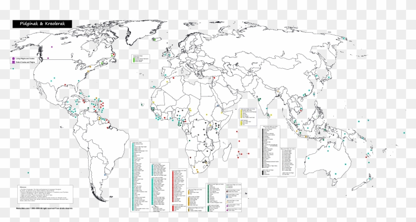 Pidgins And Creole Languages Exist In Many Areas Of - World Map Vector ...