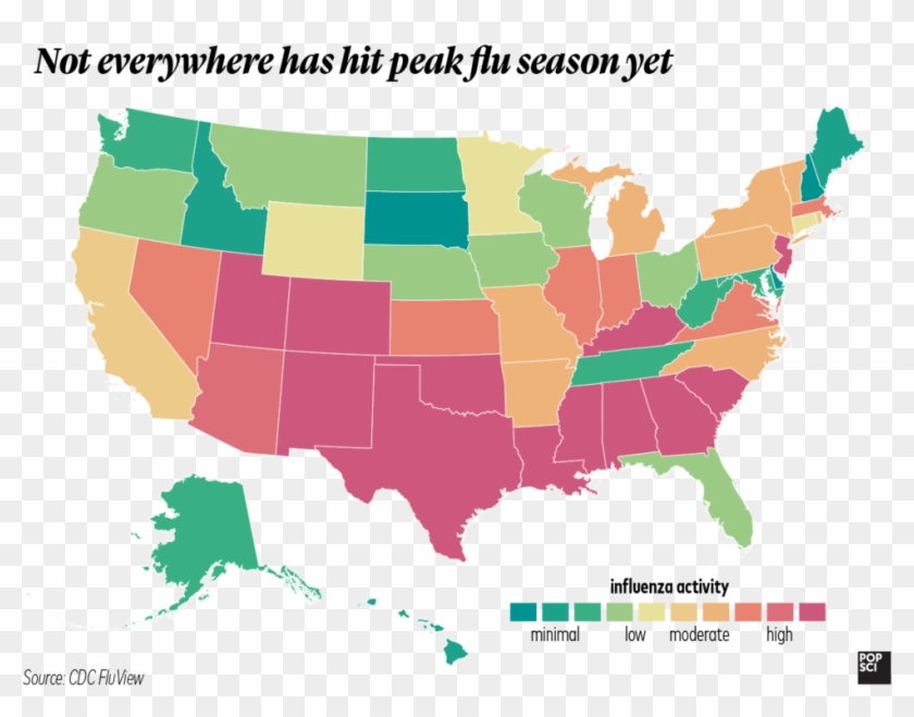 Flu Season 2018-19 Ili Map - John F. Kennedy Library, HD Png Download ...