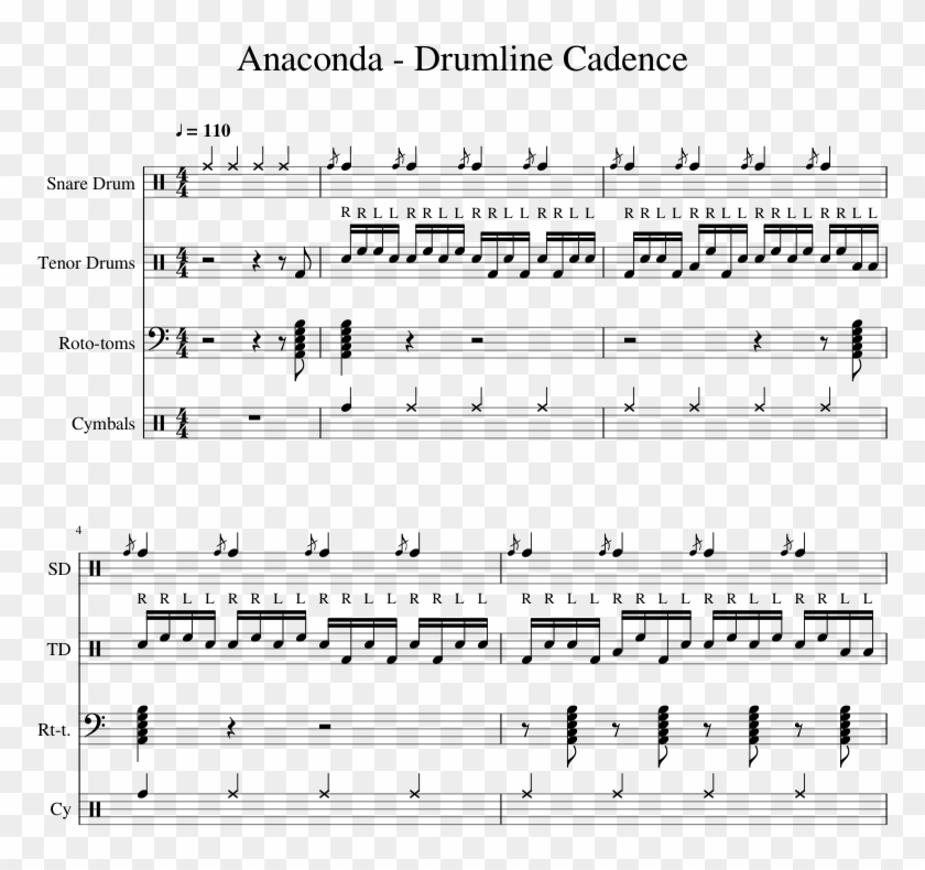 Drumline Cadence Sheet Music 1 Of 6 Pages - Anaconda Drum Cadence, HD ...