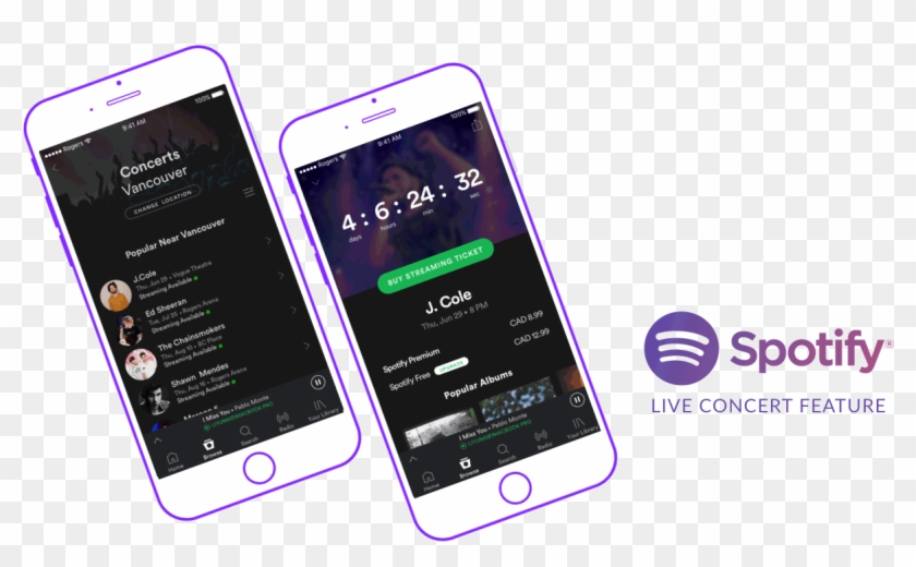 Two Colorful Slanted Iphones With Spotify Interfaces - Spotify, HD Png ...