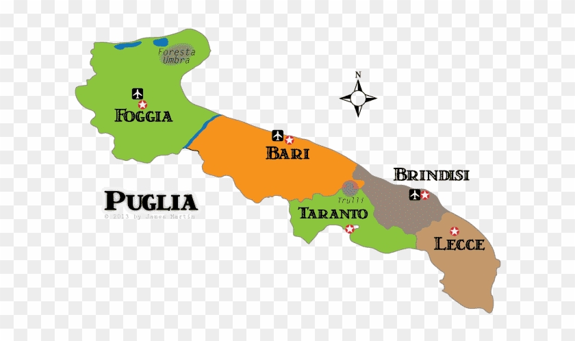 Puglia Provinces And Historic Areas - Puglia Italy Map, HD Png Download ...