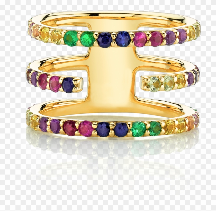 Rainbow Split Band Pinky And Midi Ring Orange Sapphire, - Ring, HD Png ...