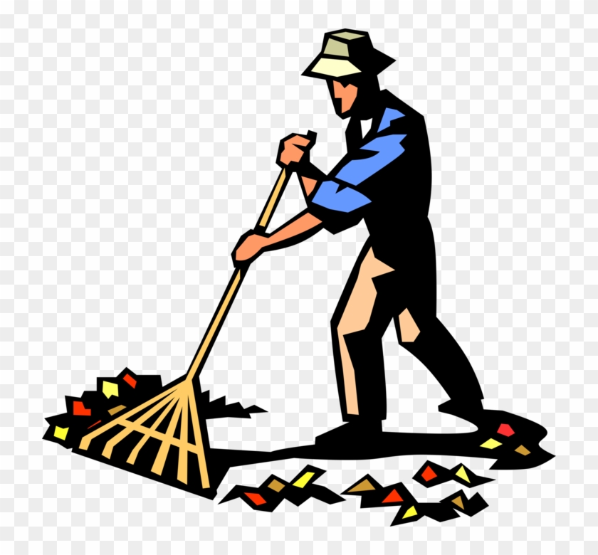 Vector Illustration Of Lawn Care Rake For Raking Leaves - Cartoon Man ...