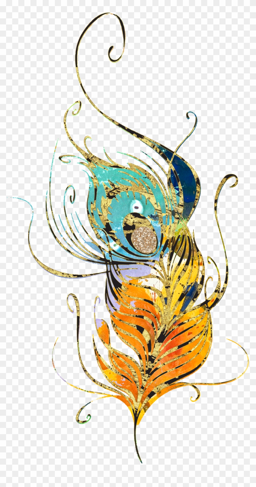 Feathers Glitter Gold Clip Art - Transparent Glitter Feathers, HD Png ...